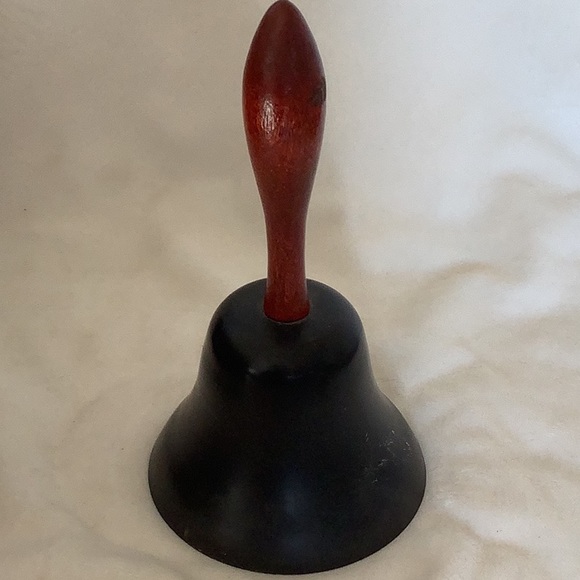 Other | Vintage Black Metal School Bell With Cherry Wood Handle | Poshmark